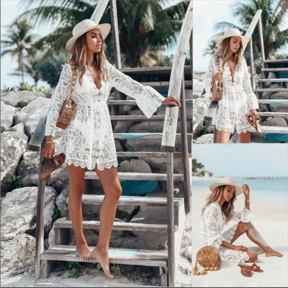 house of threads | Swim | New Bohemian Scallop Lace Beach Cover Up ...